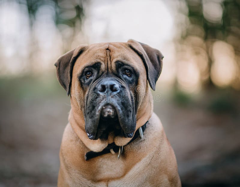 A Big Beautiful Bullmastiff Dog Head Portrait with Sad Expression in ...