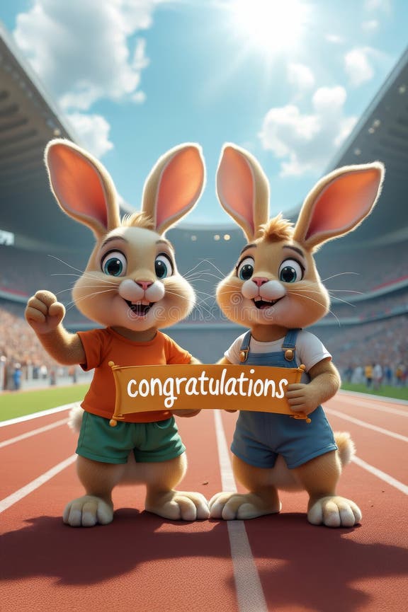 Motivational Messages by Cartoon Animals Doing Sport. Two Rabbits in ...
