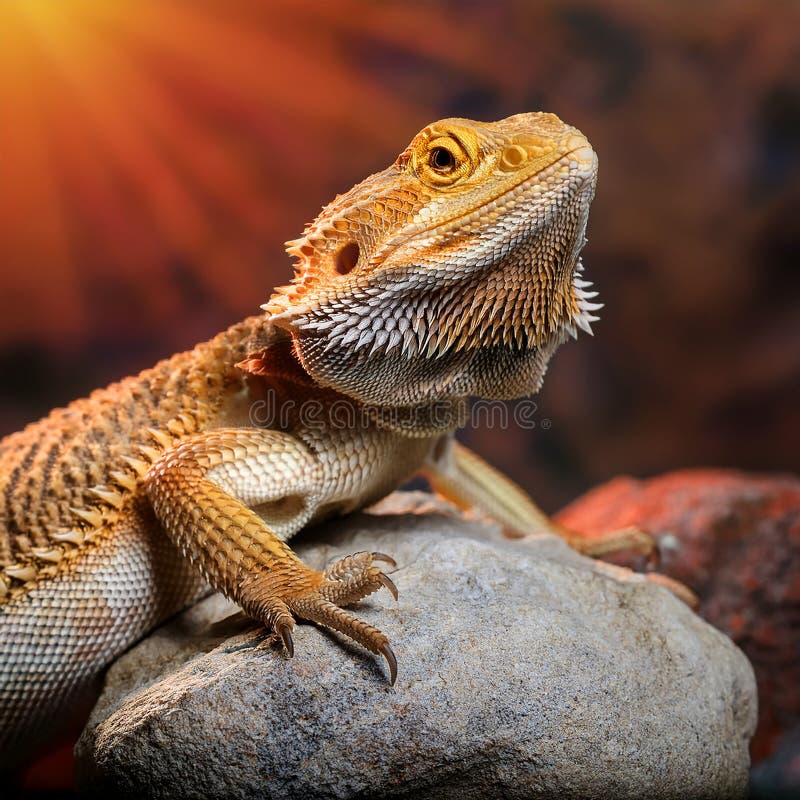 Bearded dragon on a rock stock illustration. Illustration of orange ...