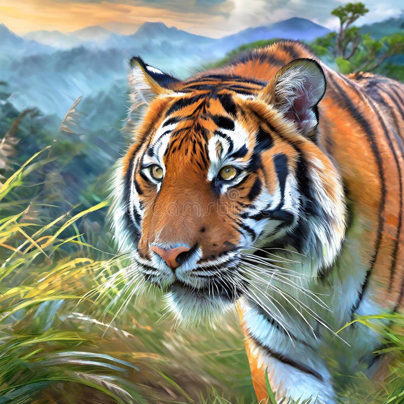 Prowling Tiger. Sumatran Tiger Stock Illustration - Illustration of ...