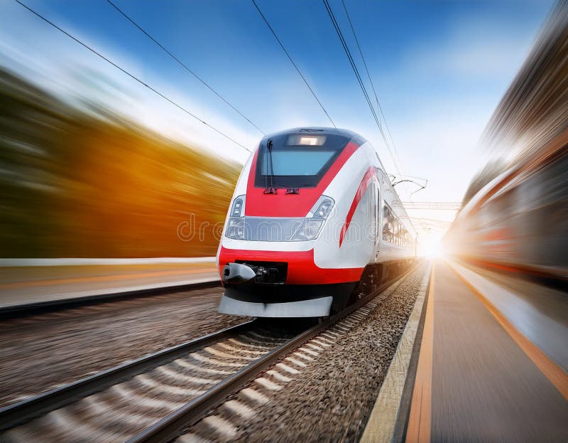 Speeding Train. Front Side Train with Blur Effect Stock Illustration ...
