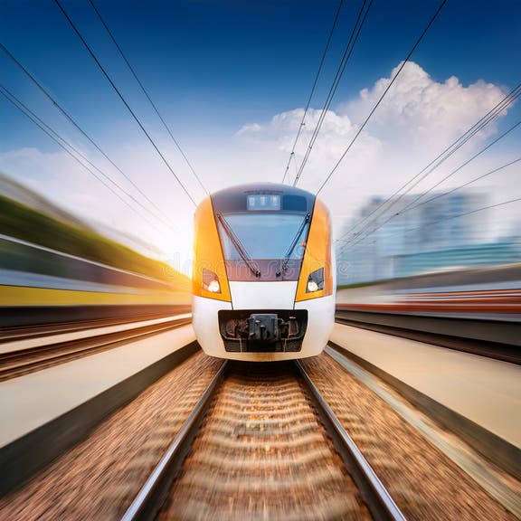 Speeding Train. Front Side Train with Blur Effect Stock Illustration ...