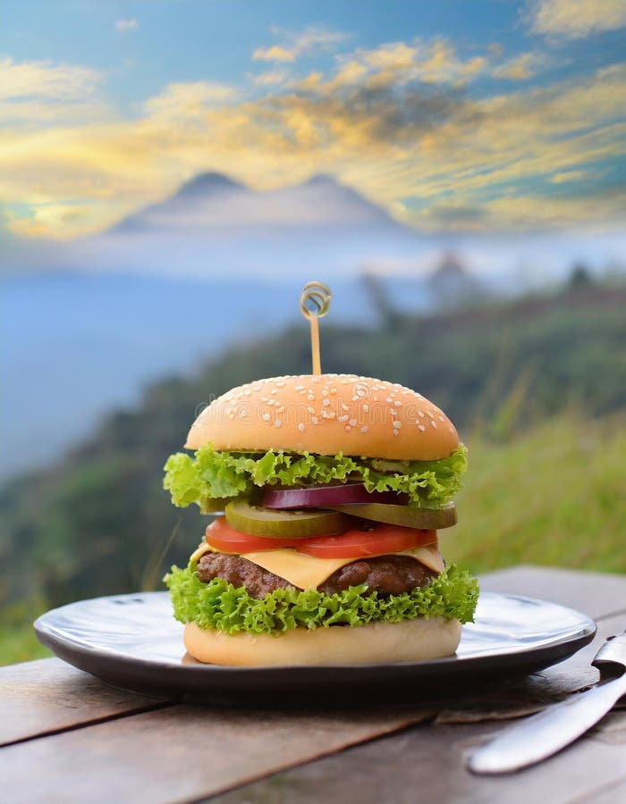 Delicious Burger on the Table Stock Illustration - Illustration of ...