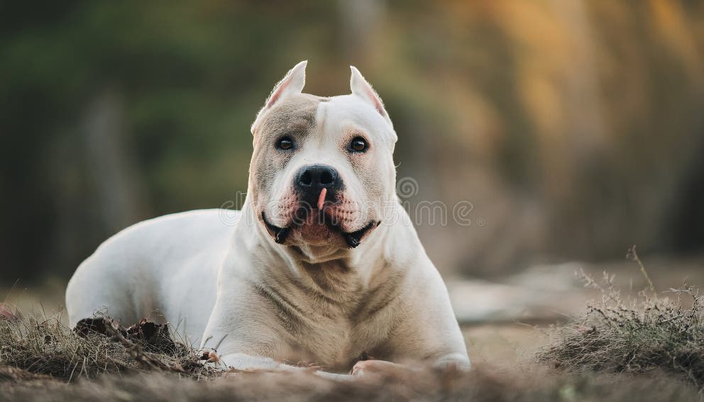 Dogo Argentino Dog. Dogo Argentino Lying Down in the Forest Stock ...