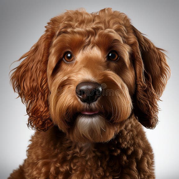 Closeup of Long Haired Mixed Breed Labradoodle Dog Stock Illustration ...