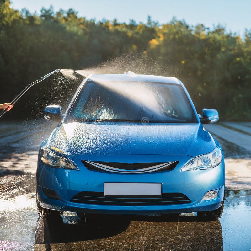 Blue Car Washing on Open Air Stock Illustration - Illustration of ...