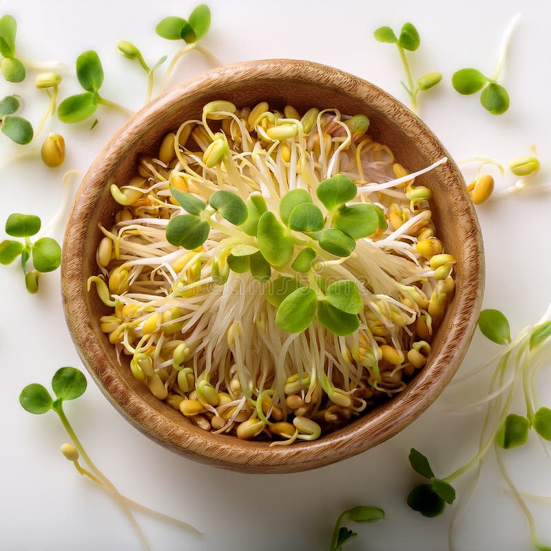 Sprouted Seeds in a Wooden Bowl. Generated Image Stock Illustration ...