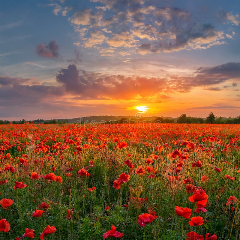 Panorama of a Field of Red Poppies Against the Background of the ...