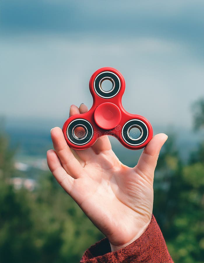 Fidget Spinner. Red Sfidget Pinner in a Girl Hand Stock Illustration ...