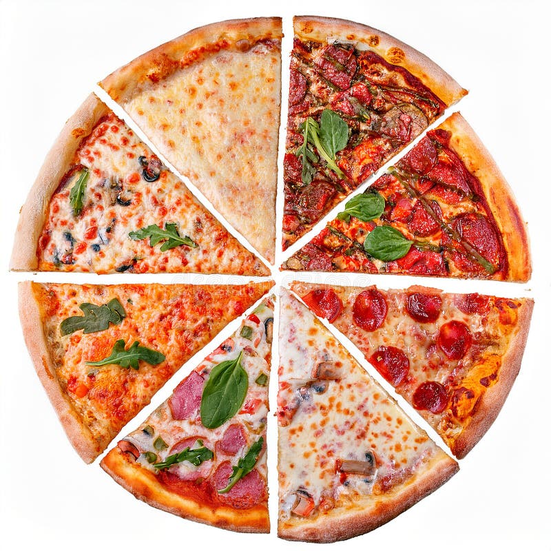Set of Different Slices of Pizza Isolated on White. Delicious Fresh ...
