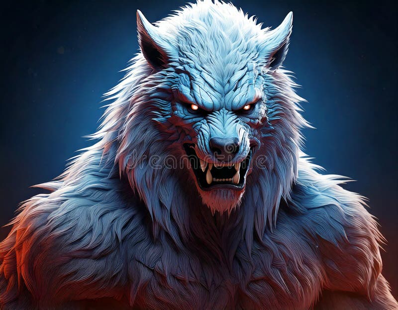 Ferocious Werewolf Character with Glowing Eyes and Prominent Sharp ...