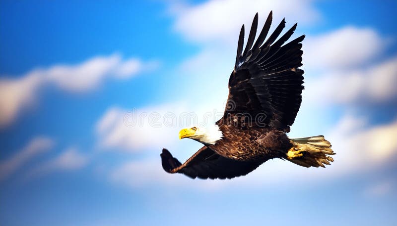 Powerful Bird of Prey in Flight, Wings Spread Wide, Majestic Bald Eagle Soaring through the Sky ...