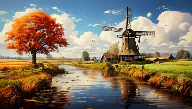 Painterly Scene Traditional Dutch Windmill Stock Photos - Free ...