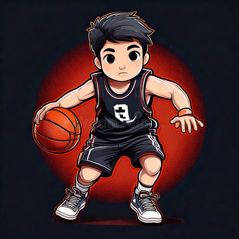 Chibi-style Illustration of a Young Basketball Player in Action. Stock ...