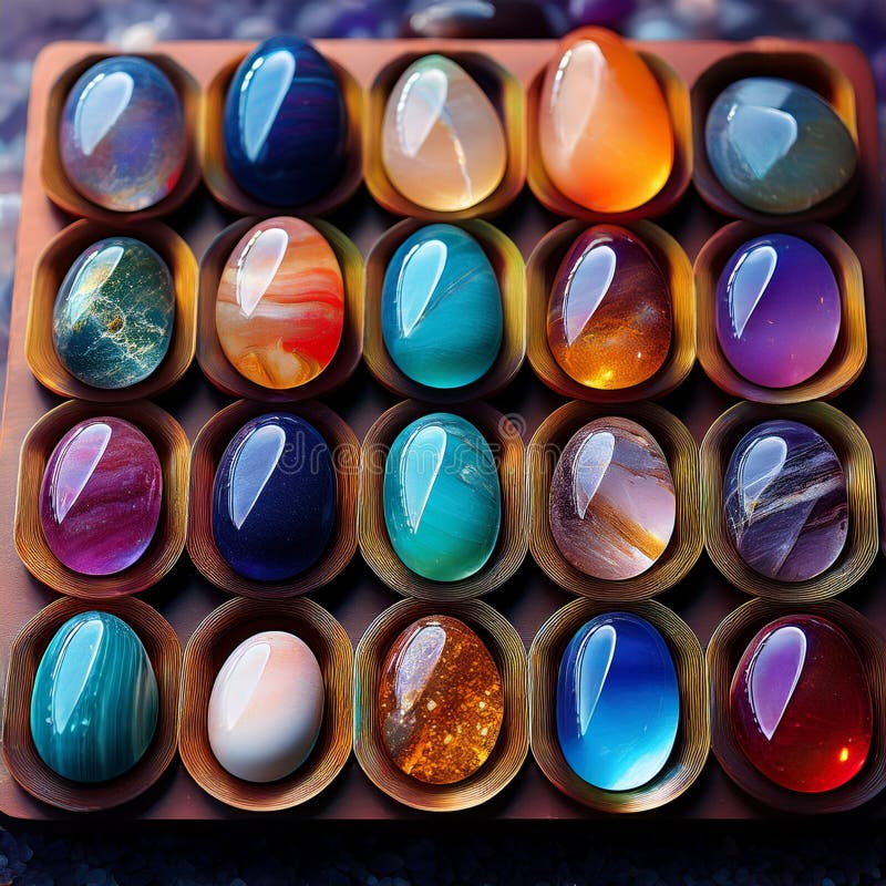 Tumbled Stones in a Display Stock Illustration - Illustration of jewel ...