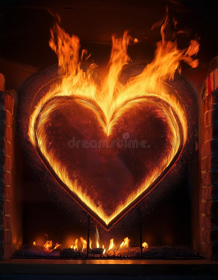 Heart on Fire Made from a Fireplace Stock Illustration - Illustration ...