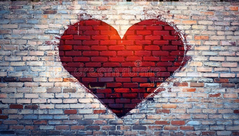 Brick Wall Graffiti Heart, Valentines Day Background Stock Illustration ...