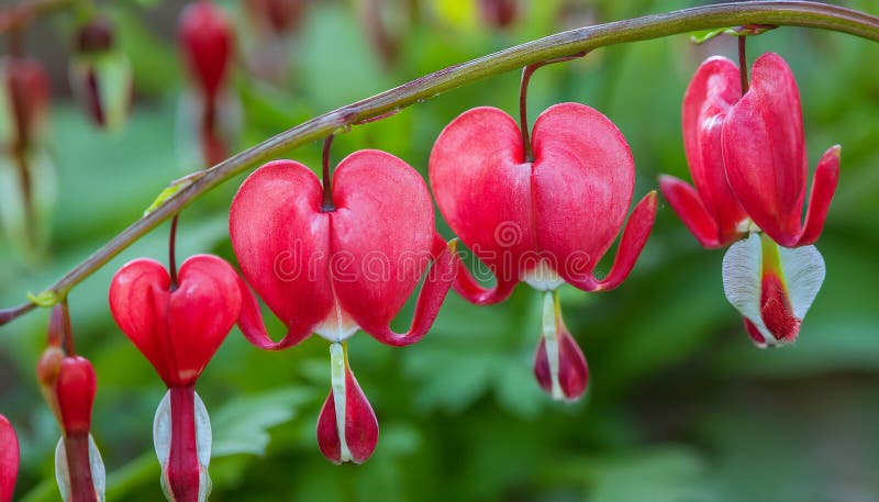 Red Bleeding Heart Flowers Bloom in the Spring Perennial Garden. Stock ...