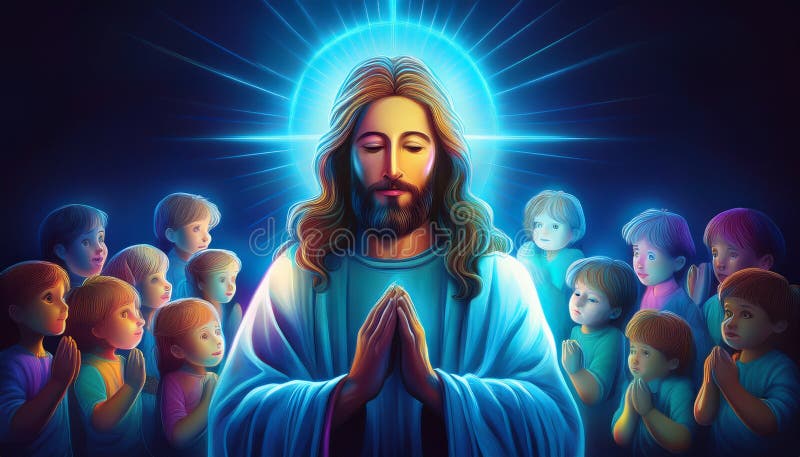 Jesus Christ with Children Drawing Stock Illustration - Illustration of ...