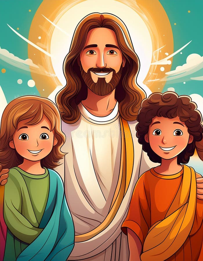 Jesus Christ with children stock illustration. Illustration of nature ...