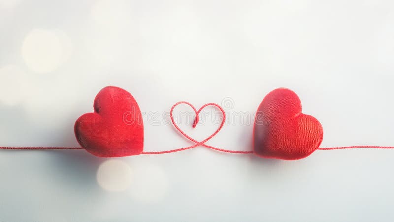 Red Fabric Hearts on a Light Background Connected by a Red String. AI ...