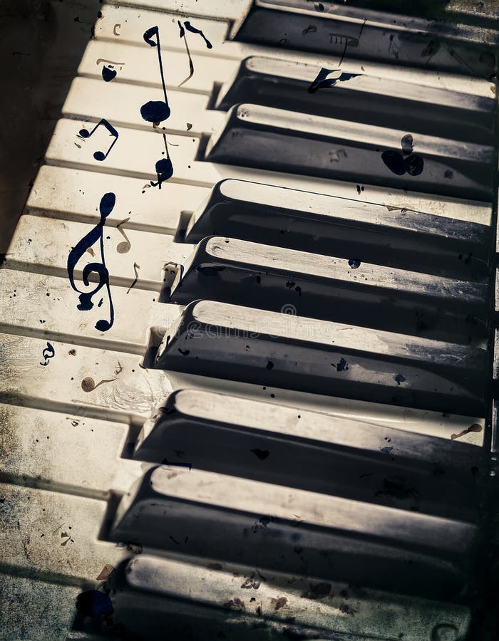 Grunge Music. Detail of a Music Keyboard with Notes Grunge Background ...