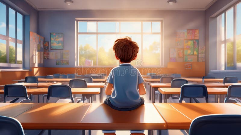 Animated Classroom Scene with Cheerful Kids and a Teacher, Exploring ...