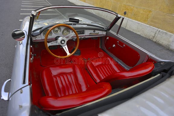 Interior View of a Vintage Alfa Romeo Convertible with Red Leather ...
