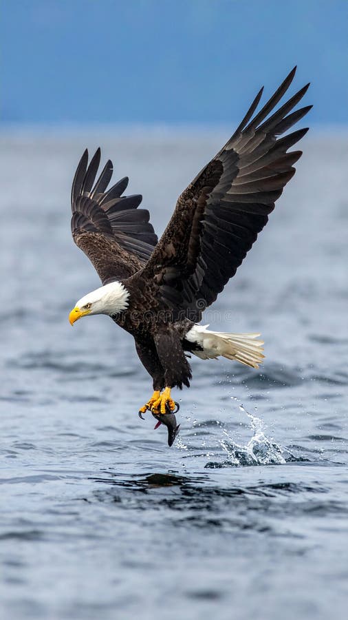 Alaska Bald Eagle Attacking a Fish Stock Illustration - Illustration of ...