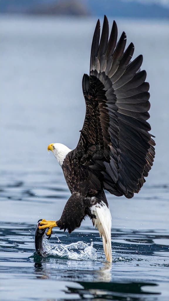 Alaska Bald Eagle Attacking a Fish. a Mature Bald Eagle Swooping in and ...