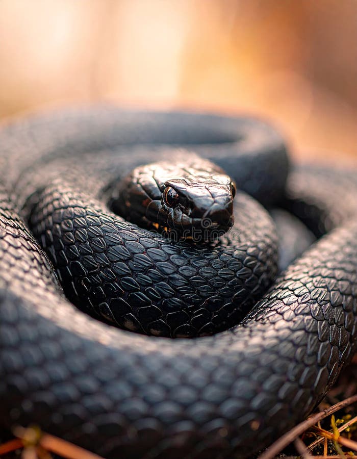 Closeup of a Coiled Black Snake Stock Illustration - Illustration of ...