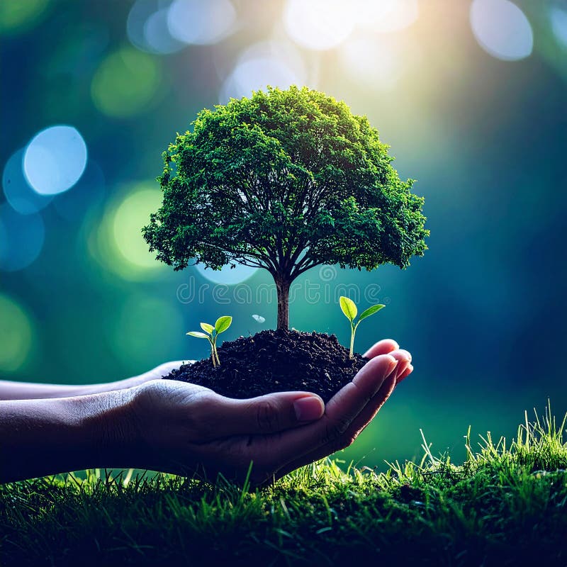 Environment Earth Day in the Hands of Trees Growing Seedlings. Bokeh ...