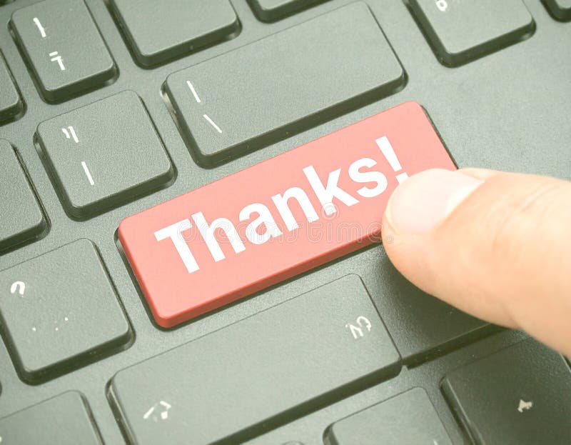 Thanks!. Hand Press a Red Key with Text Thanks on Black Keyboard Stock ...
