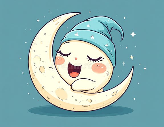 Snoring Moon with Sleepyhead. Cute Drawn Sleeping and Snoring Moon ...