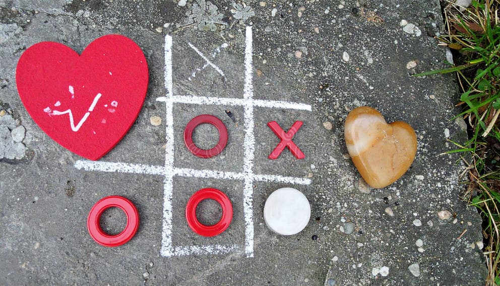 Happy Valentines Day Card, Tic Tac Toe Game on the Ground, Xoxo and ...