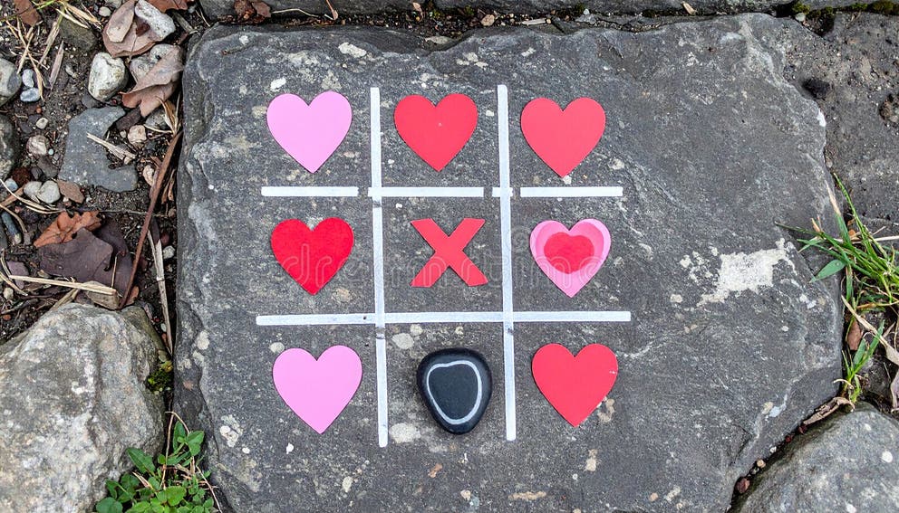 Happy Valentines Day Card, Tic Tac Toe Game on the Ground, Xoxo and ...