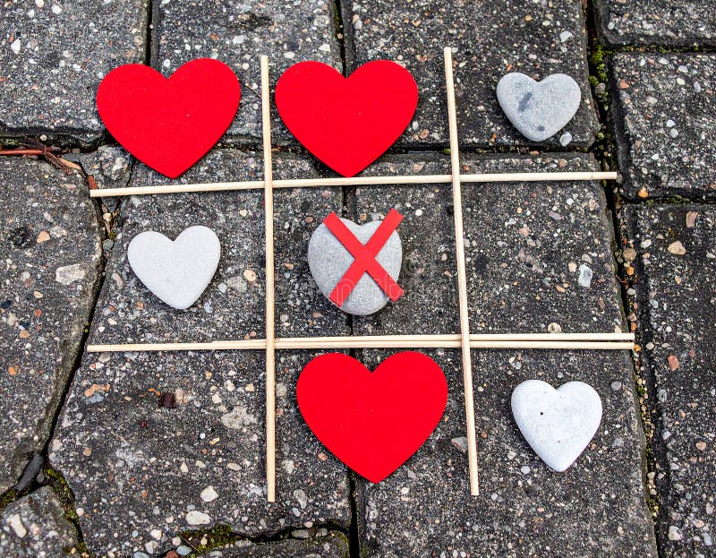 Happy Valentines Day Card, Tic Tac Toe Game on the Ground, Xoxo and ...