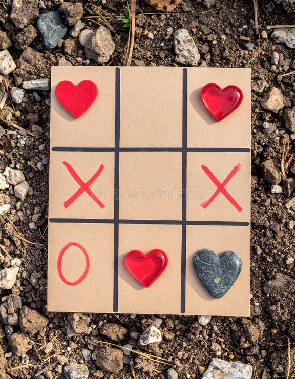 Happy Valentines Day Card, Tic Tac Toe Game on the Ground, Xoxo and ...