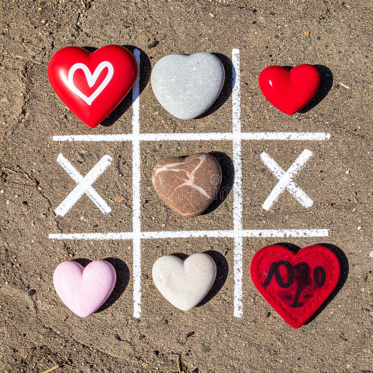 Happy Valentines Day Card, Tic Tac Toe Game on the Ground, Xoxo and ...