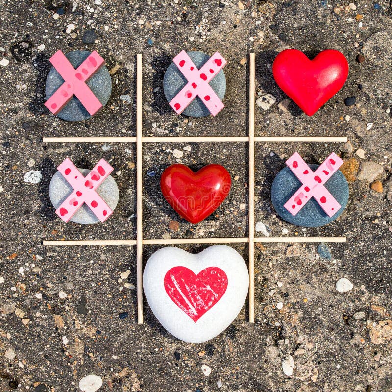 Happy Valentines Day Card, Tic Tac Toe Game on the Ground, Xoxo and ...