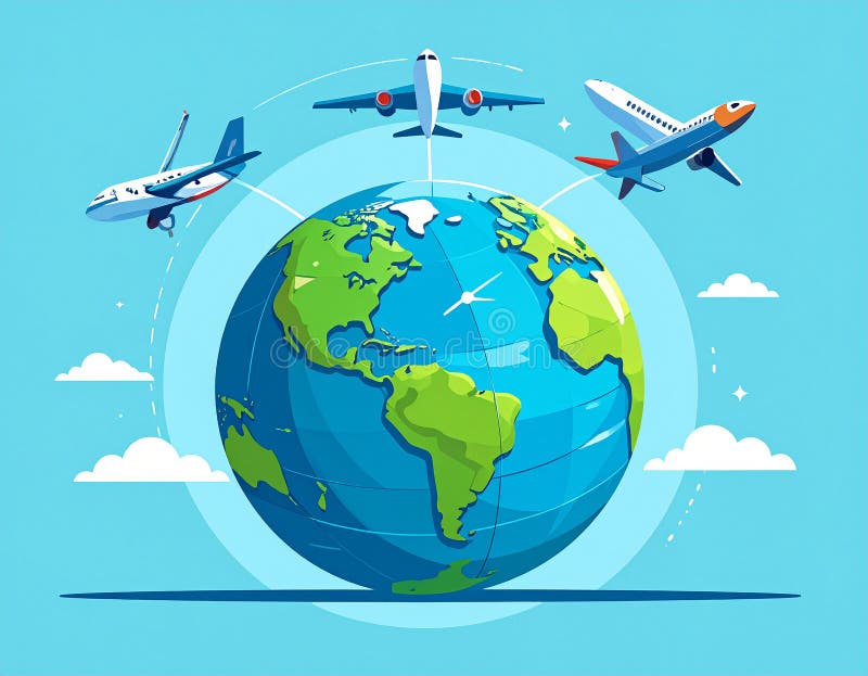 Travel Around the World with Flights. Vector Illustration of the Earth ...