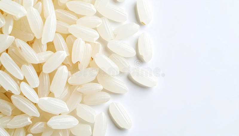 Japanese Rice Grains Scattered on a White Background, Showcasing Their ...