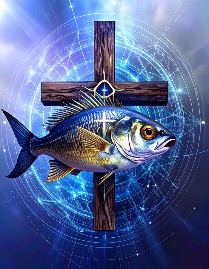 A Vector Drawing Represents Jesus Cross Bible Fish Design Stock ...