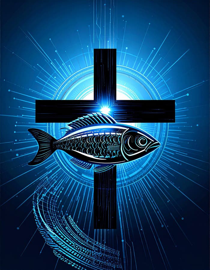 A Vector Drawing Represents Jesus Cross Bible Fish Design Stock ...