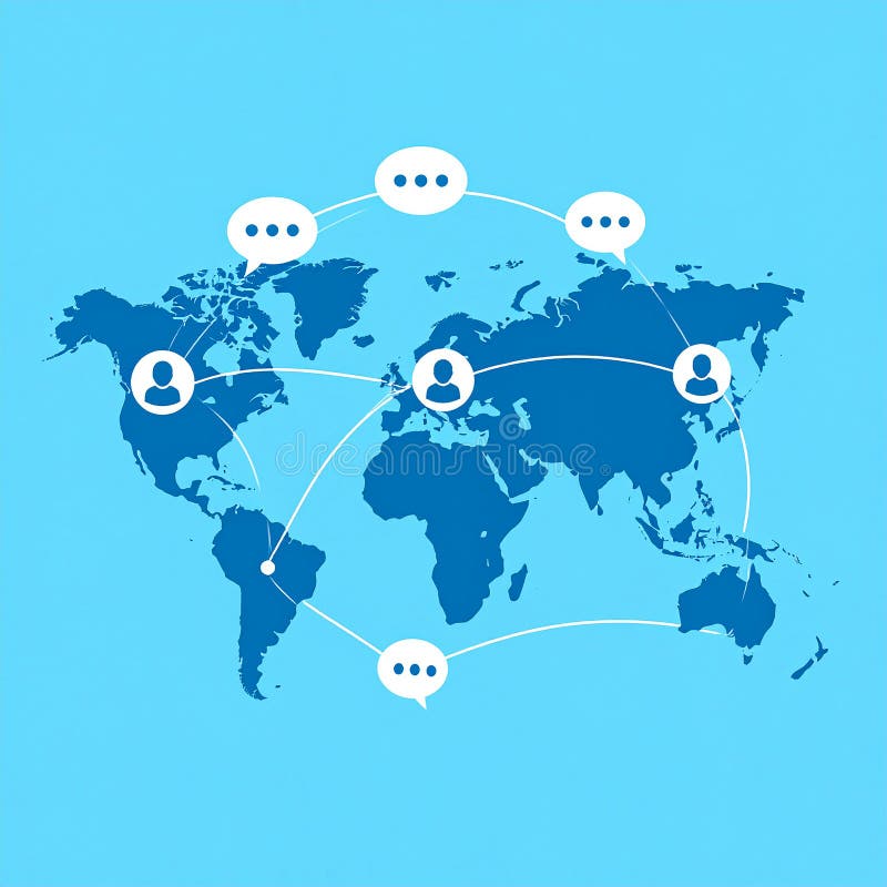 Global Icons and Map Blue and Light Blue Stock Vector - Illustration of ...