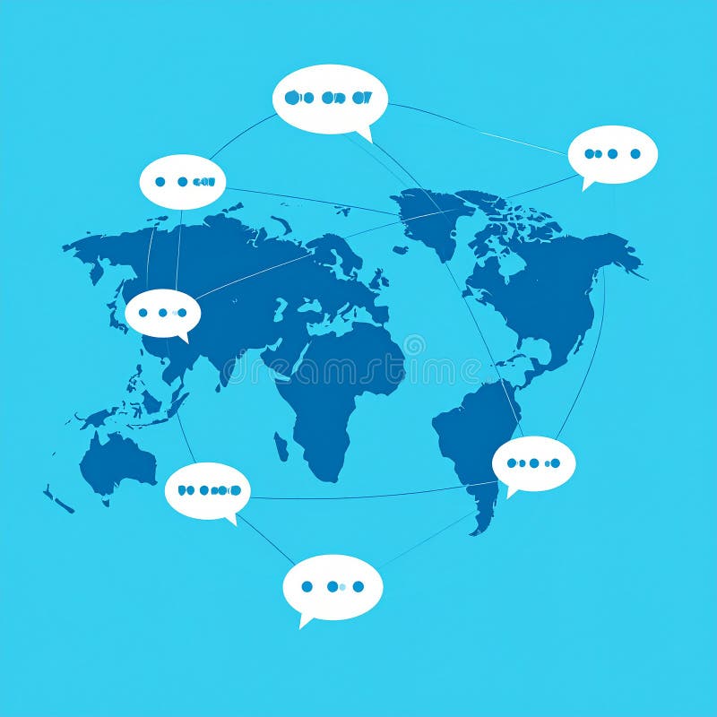 Global Icons and Map Blue and Light Blue Stock Vector - Illustration of ...