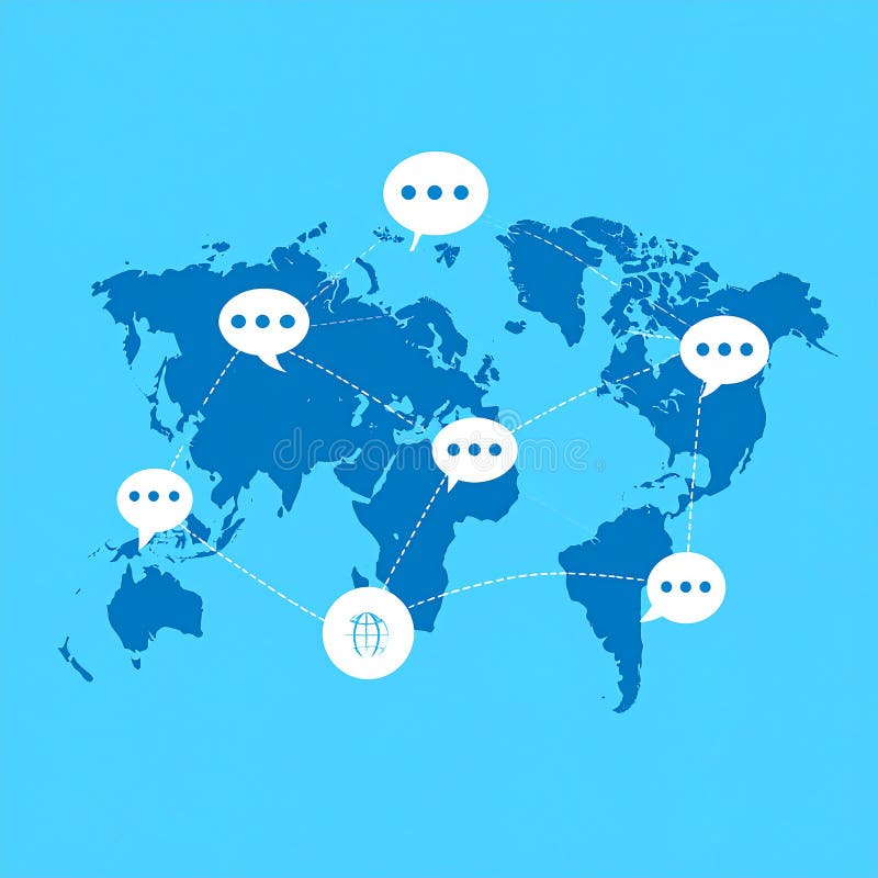 Global Icons and Map Blue and Light Blue Stock Vector - Illustration of ...