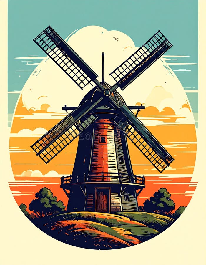 Strong Windmill. Vector Sign of the Vintage Windmill Stock Illustration ...