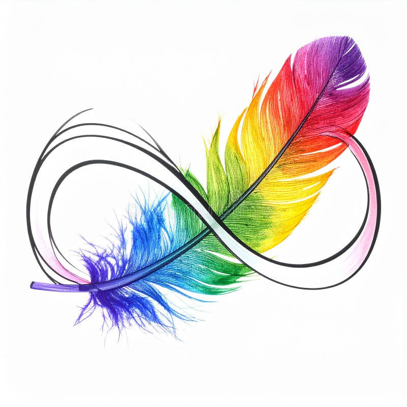 Infinity Symbol with Rainbow Feather. Artistically Drawn Infinity ...