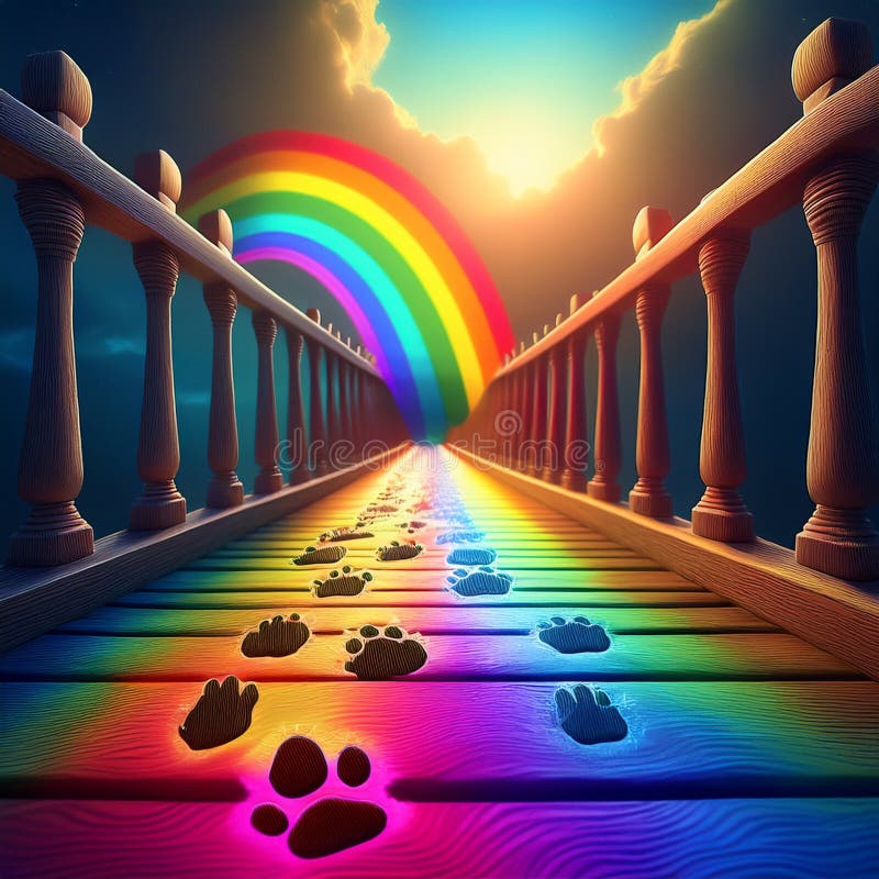 Rainbow Bridge with Pets Paws Cartoon Stock Image - Image of dogs, paws ...